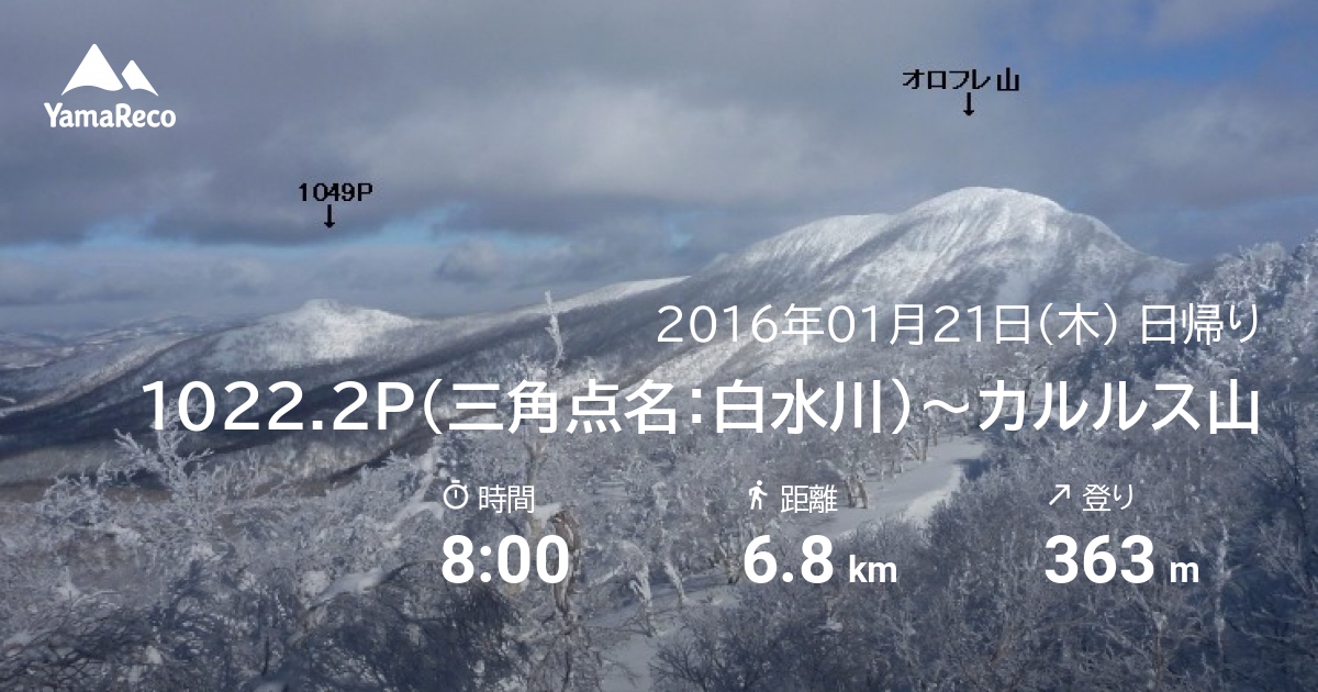 1022.2P（三角点名：白水川）～カルルス山 - 2016年01月21日 [登山・山行記録]-ヤマレコ