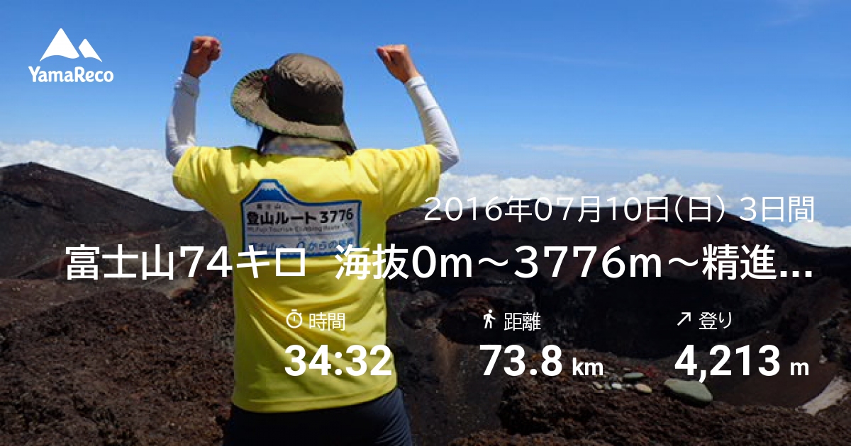 富士山74キロ♪海抜0m～3776m～精進湖 (田子ノ浦～村山古道～剣ヶ峰～佐藤小屋～赤池バス停) - 2016年07月10日 [登山・山行記録]-ヤマレコ